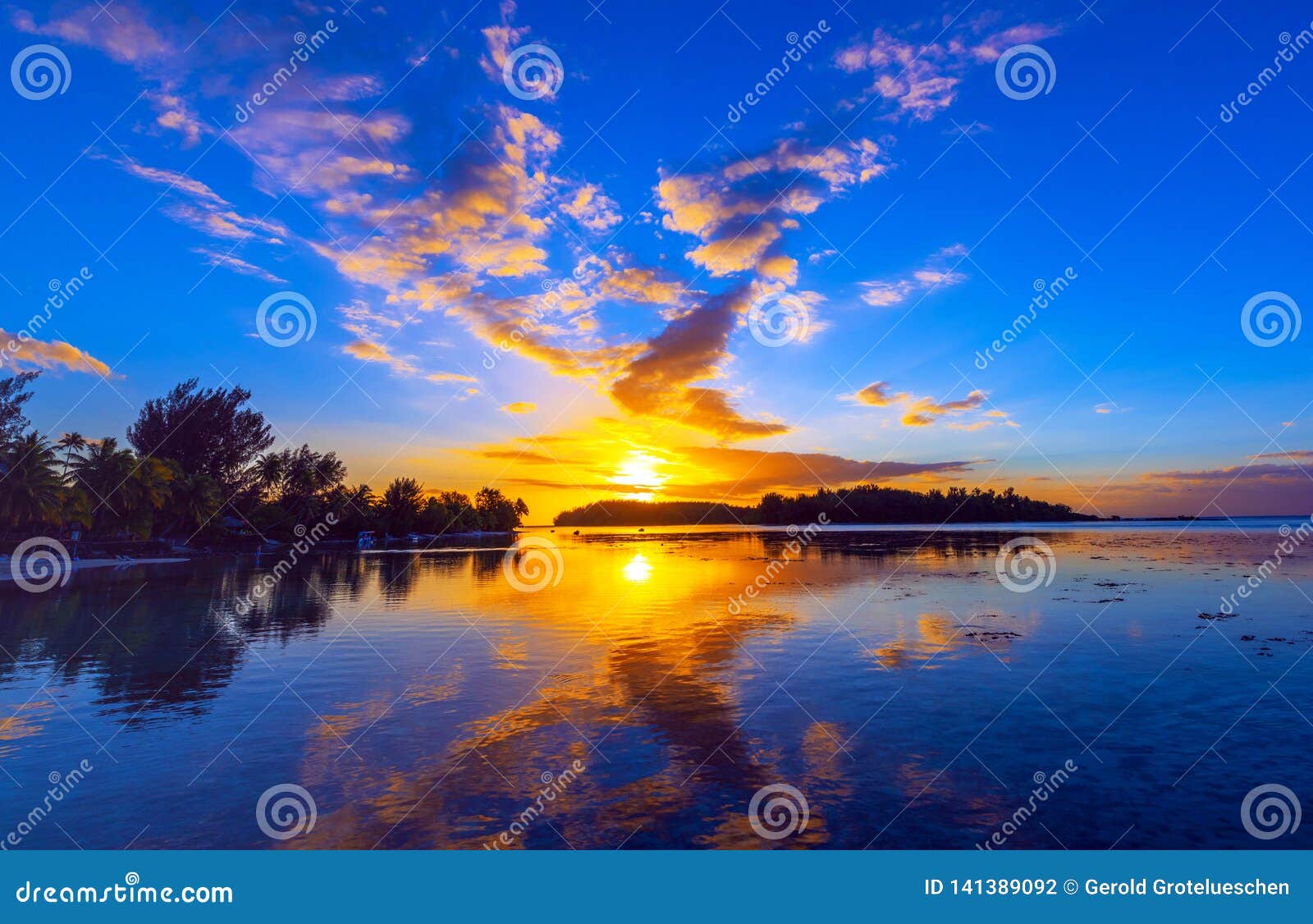 View of the Landscape at Sunset, Moorea Island, French Polynesia. Copy ...