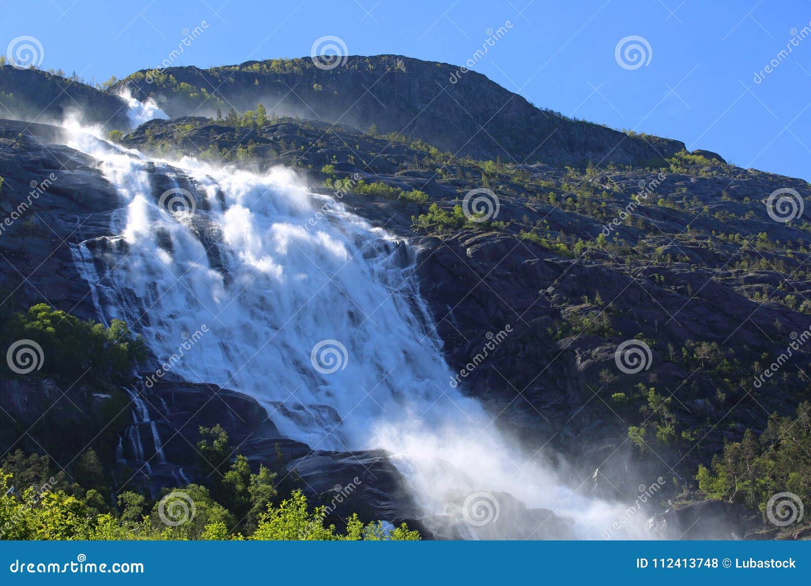 Langfossen Waterfall in Summer Stock Photo - Image of rapid, flowing ...