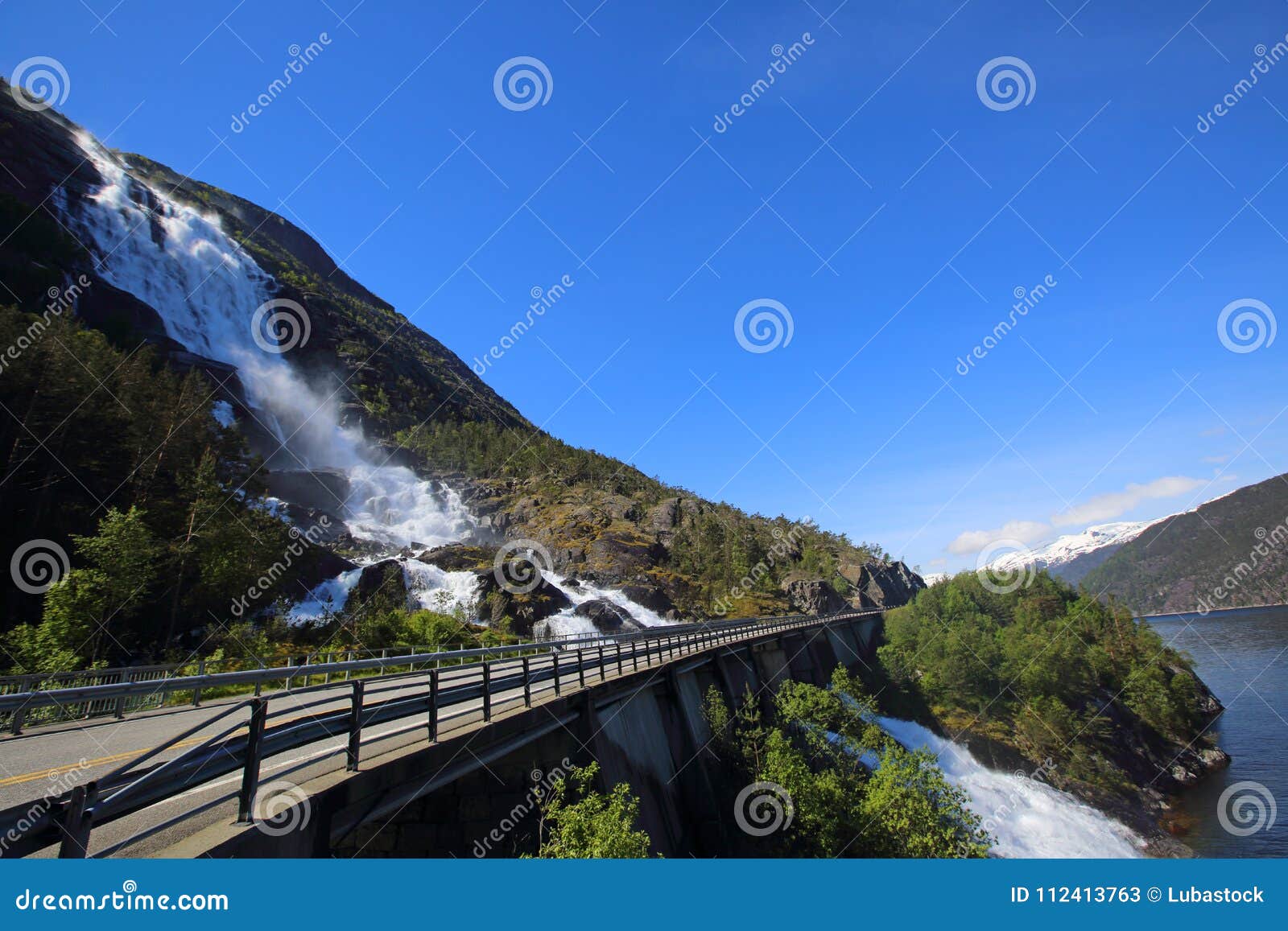 Langfossen Waterfall in Summer Stock Image - Image of falling ...