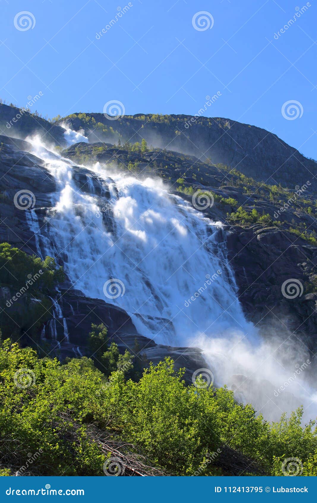 Langfossen Waterfall in Summer Stock Image - Image of mountain ...