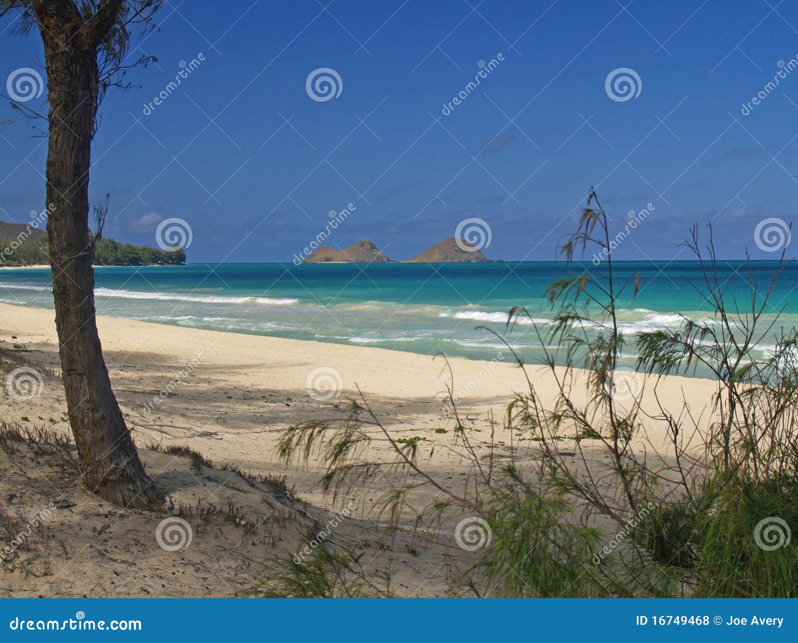 View of Lanikai Islands from Bellows Beach Hawaii Stock Photo - Image ...