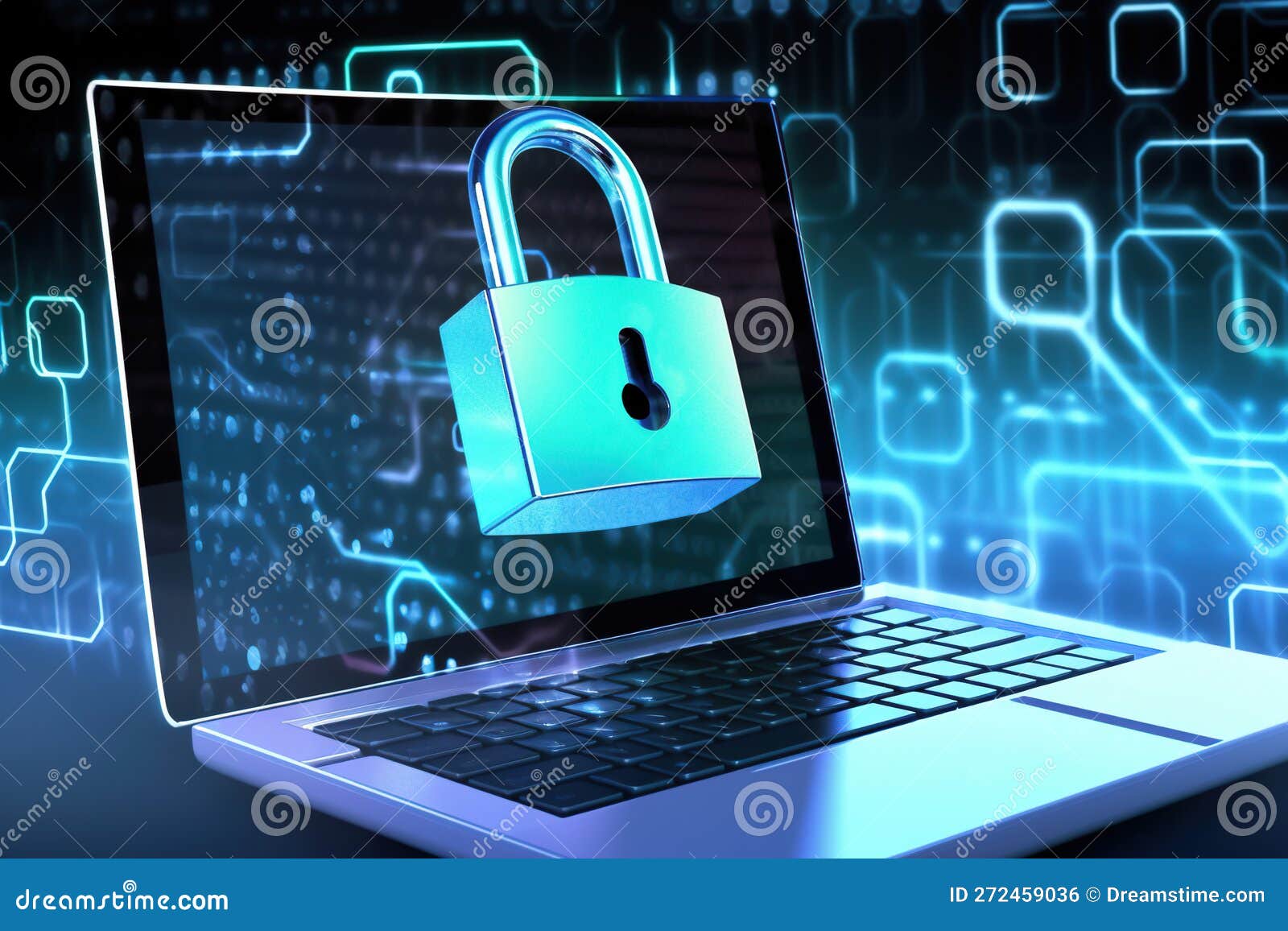 Laptop with Lock for Data Protection Represent Cyber Security Created ...