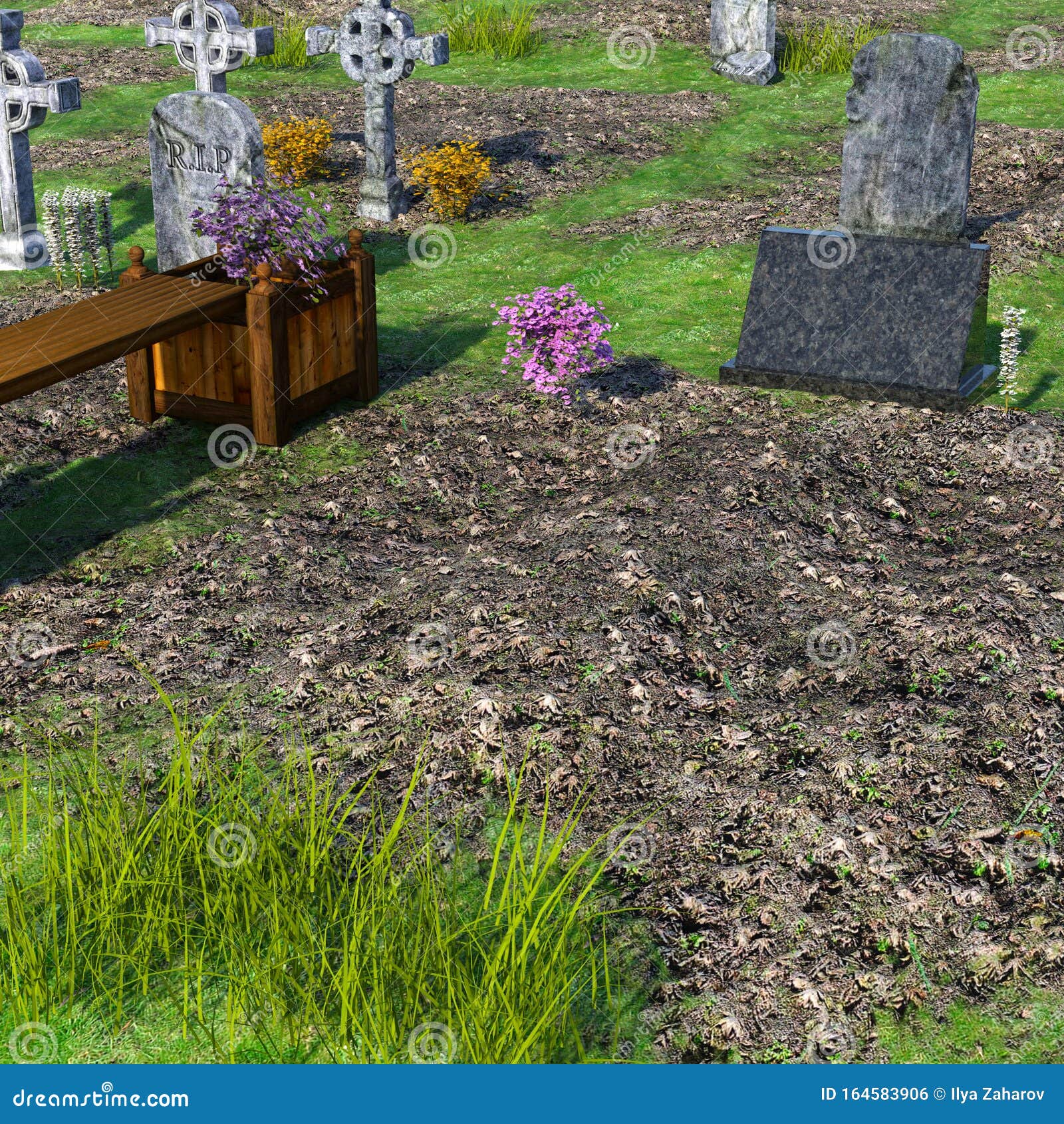 View of a Large Cemetery with Flowers, Monuments, and without Fences ...