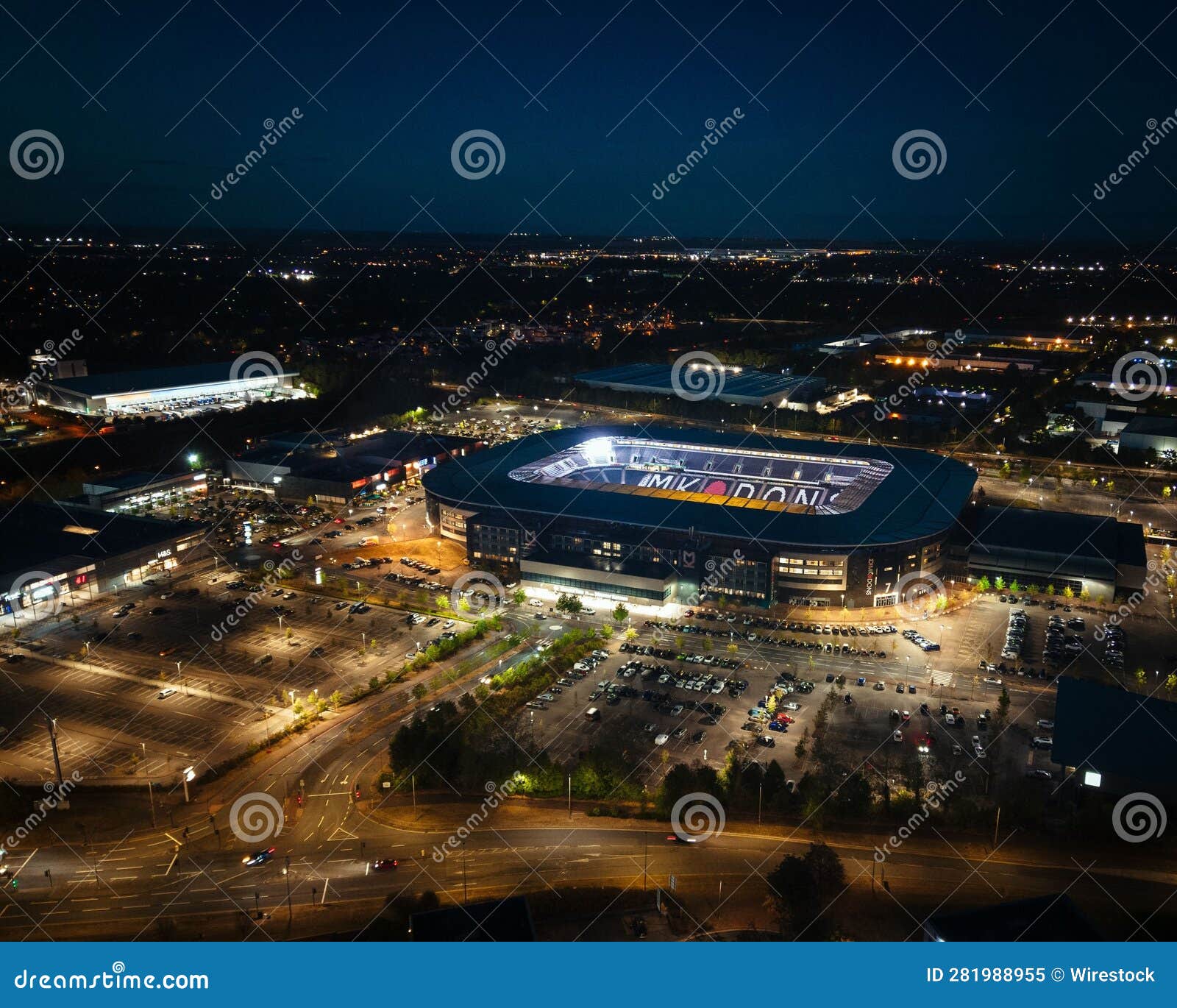 View of a Large MK Dons Stadium Complex, Illuminated at Night Editorial ...