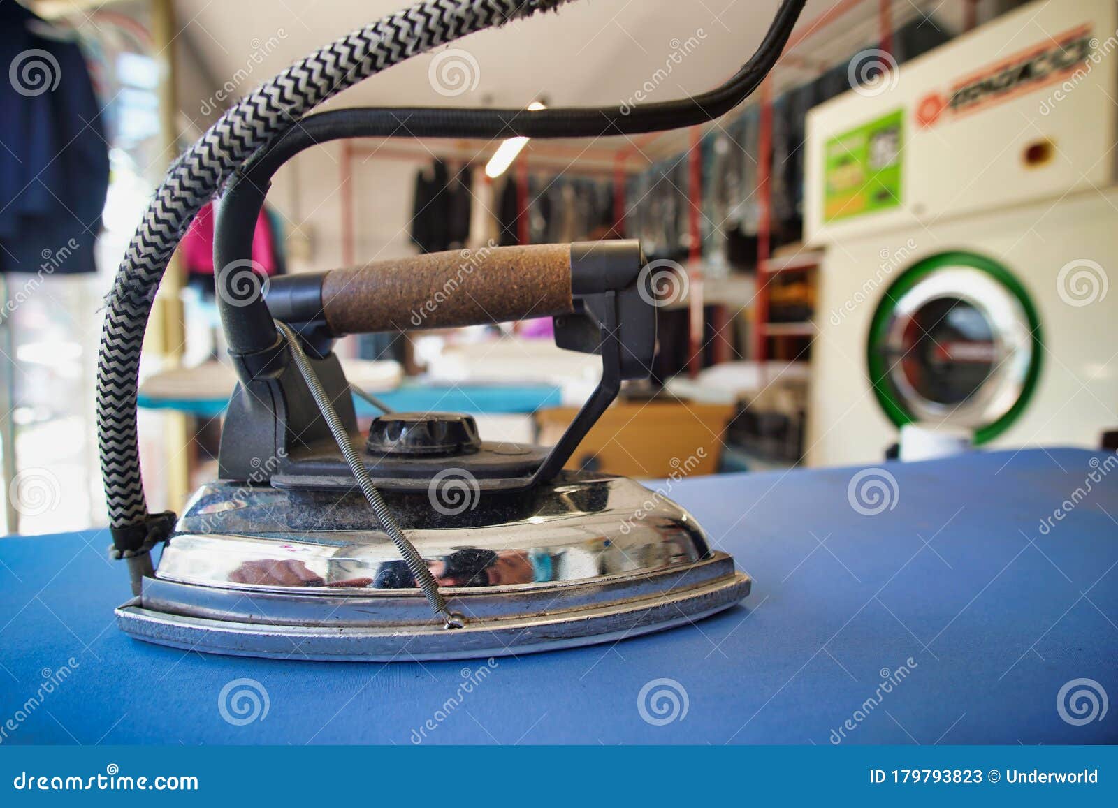 View of Laudry from Inside with Tools, Washing Machine and Iron Stock ...