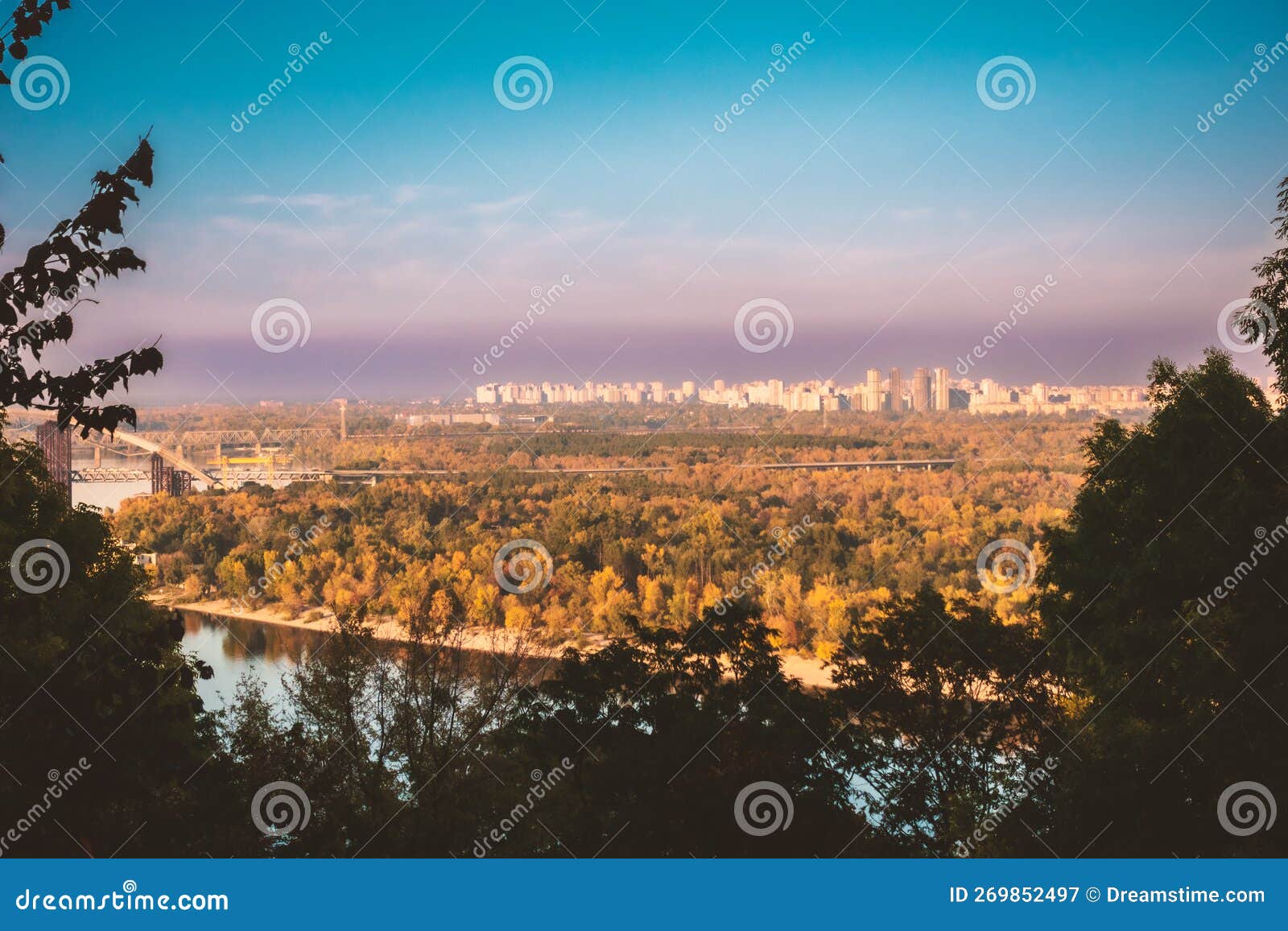 View of the Left Bank of Kyiv. Green Zone Stock Image - Image of park ...