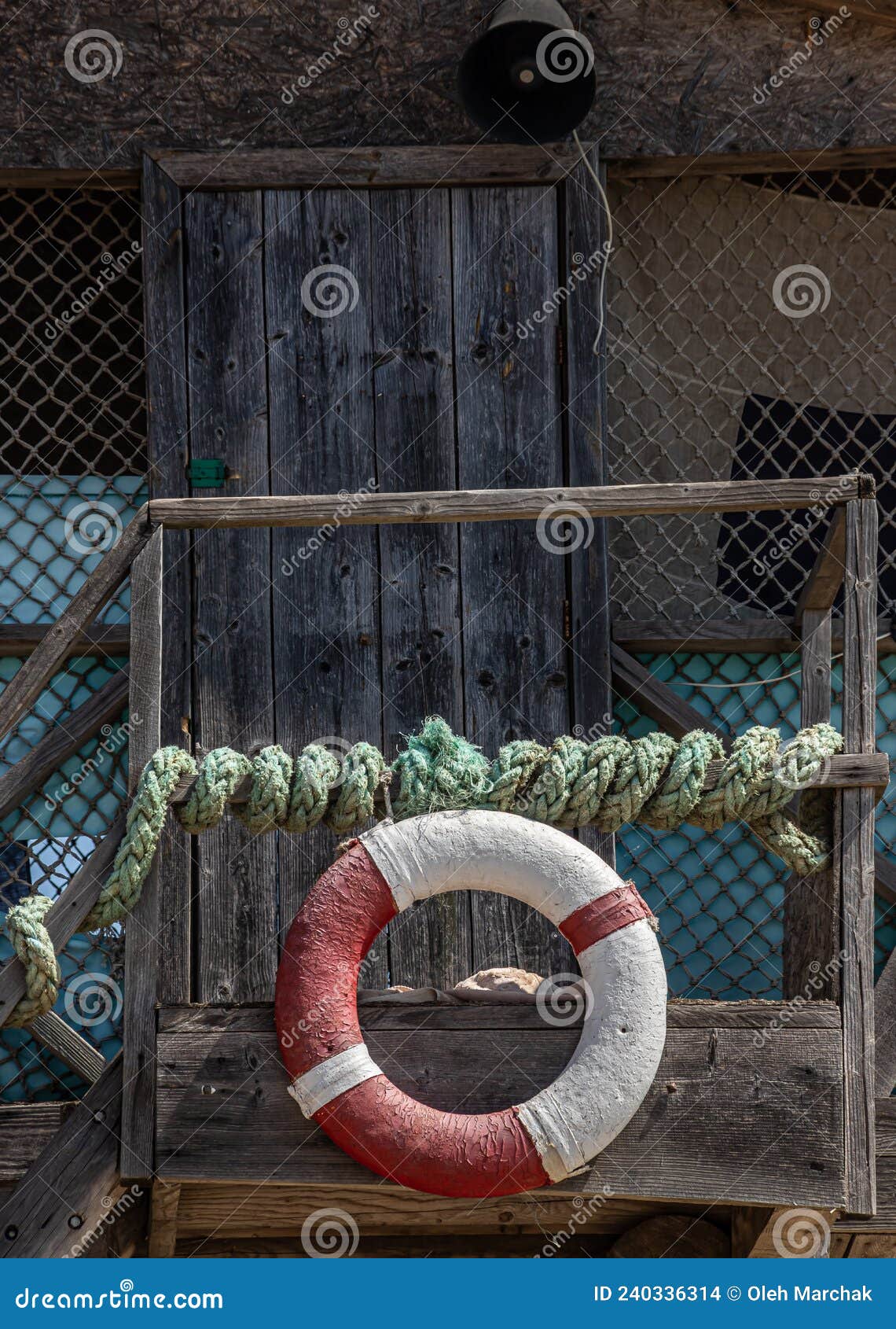 View of Lifeguard Float on Beach House Stock Photo - Image of ring ...