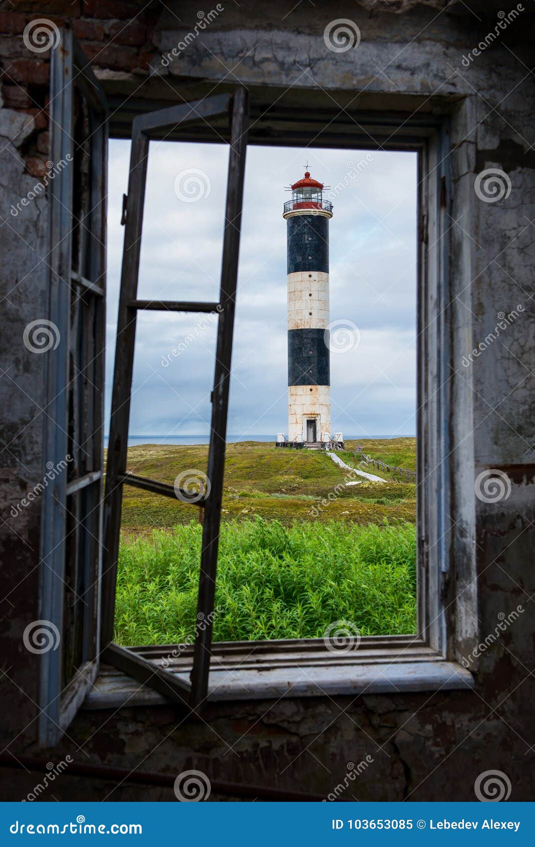 View of the Lighthouse through the Windows Stock Image - Image of glow ...