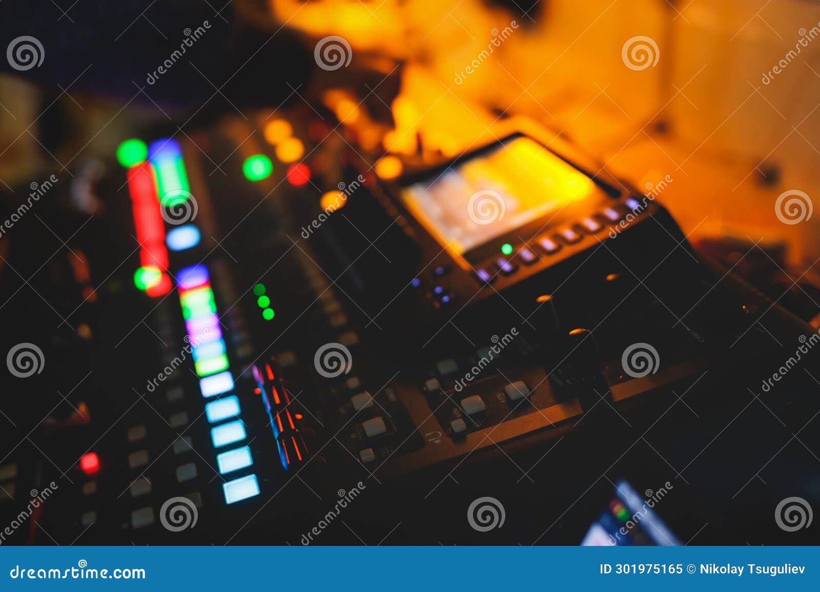 View of Lighting Technician Operator Working on Mixing Console ...