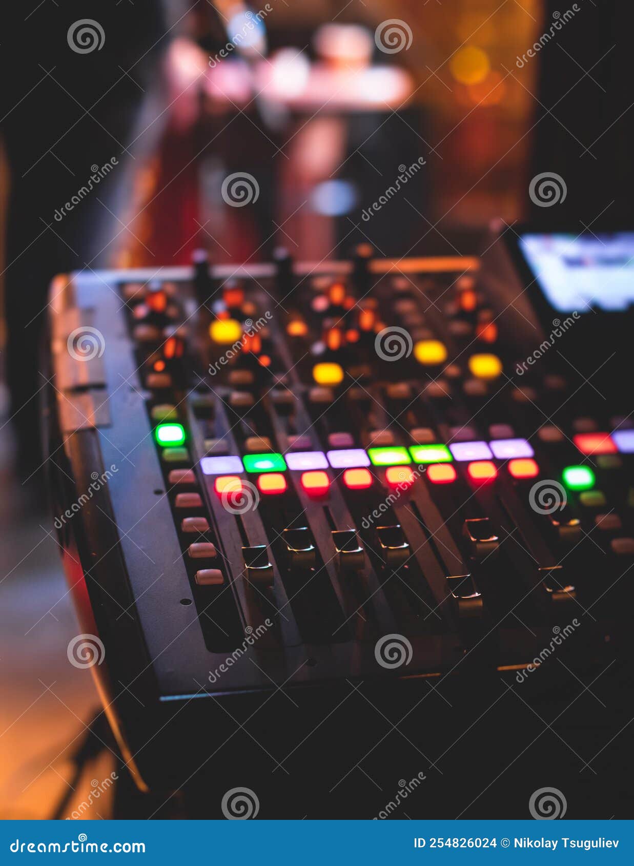 View of Lighting Technician Operator Working on Mixing Console ...
