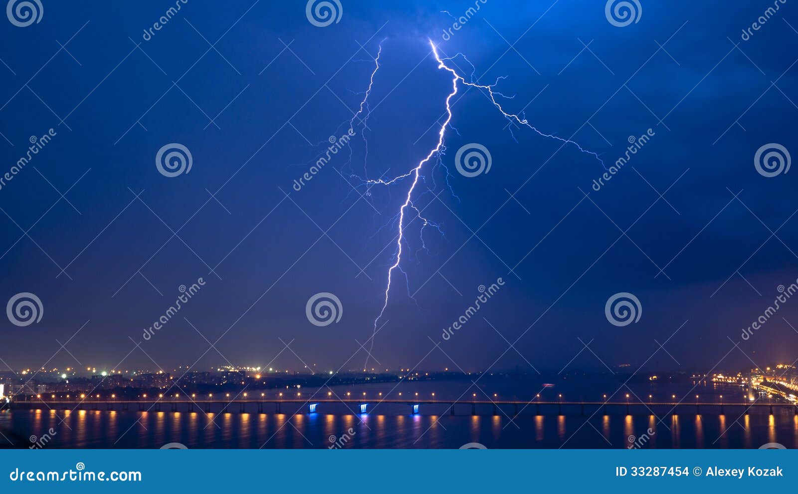 View of a Lightning Over City at Night Stock Photo - Image of lightning ...