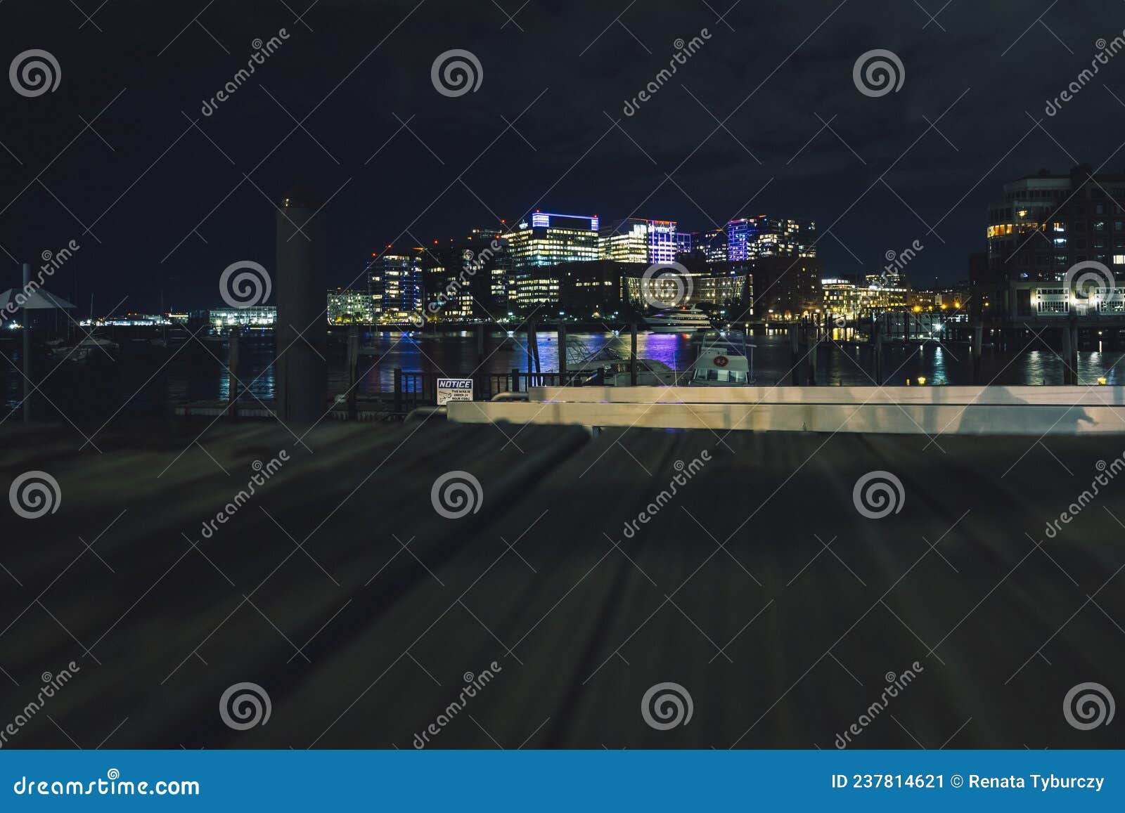 View of Lights in the Buildings at Night Seen from Boston Harbor Deck ...