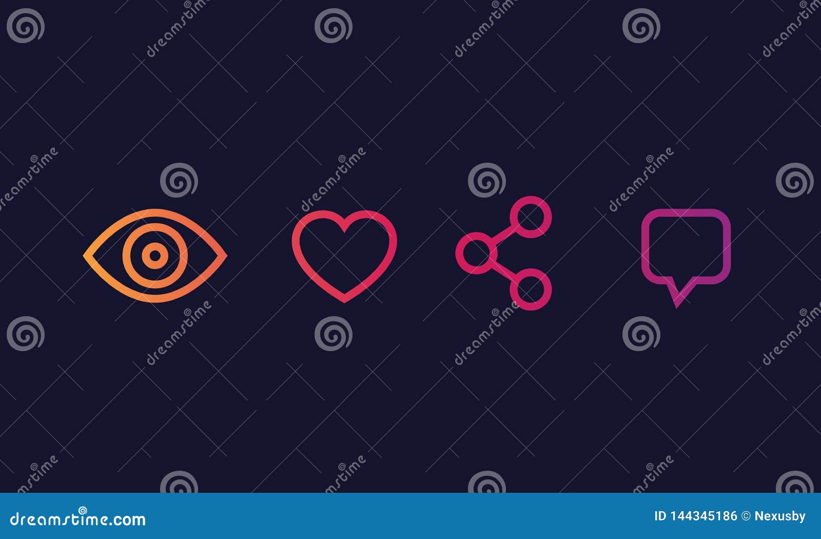 View, Like, Share, Comment Linear Icons Stock Vector - Illustration of ...