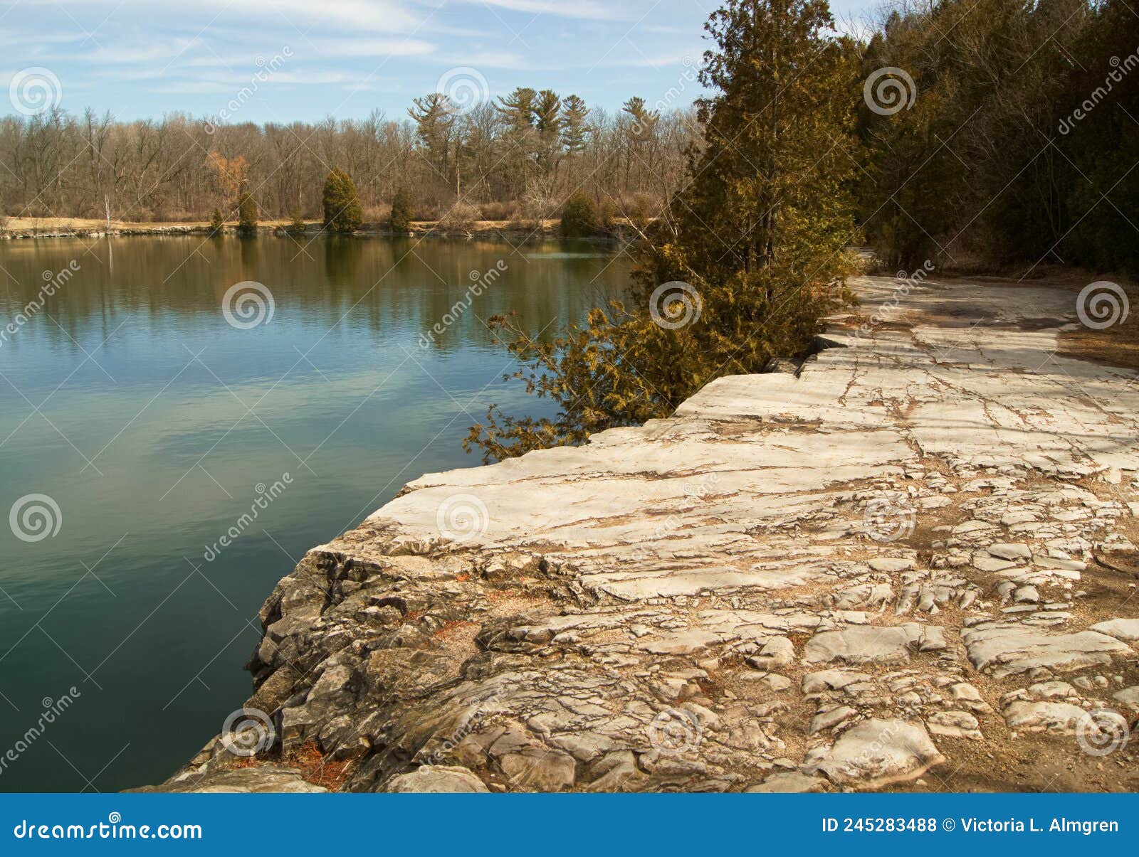 Magnificent Limestone Quarry Landscape with Reflections in Water Stock ...