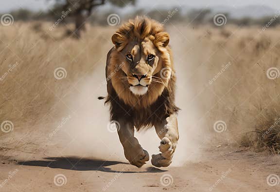 A view of a Lion Charging stock illustration. Illustration of mammal ...