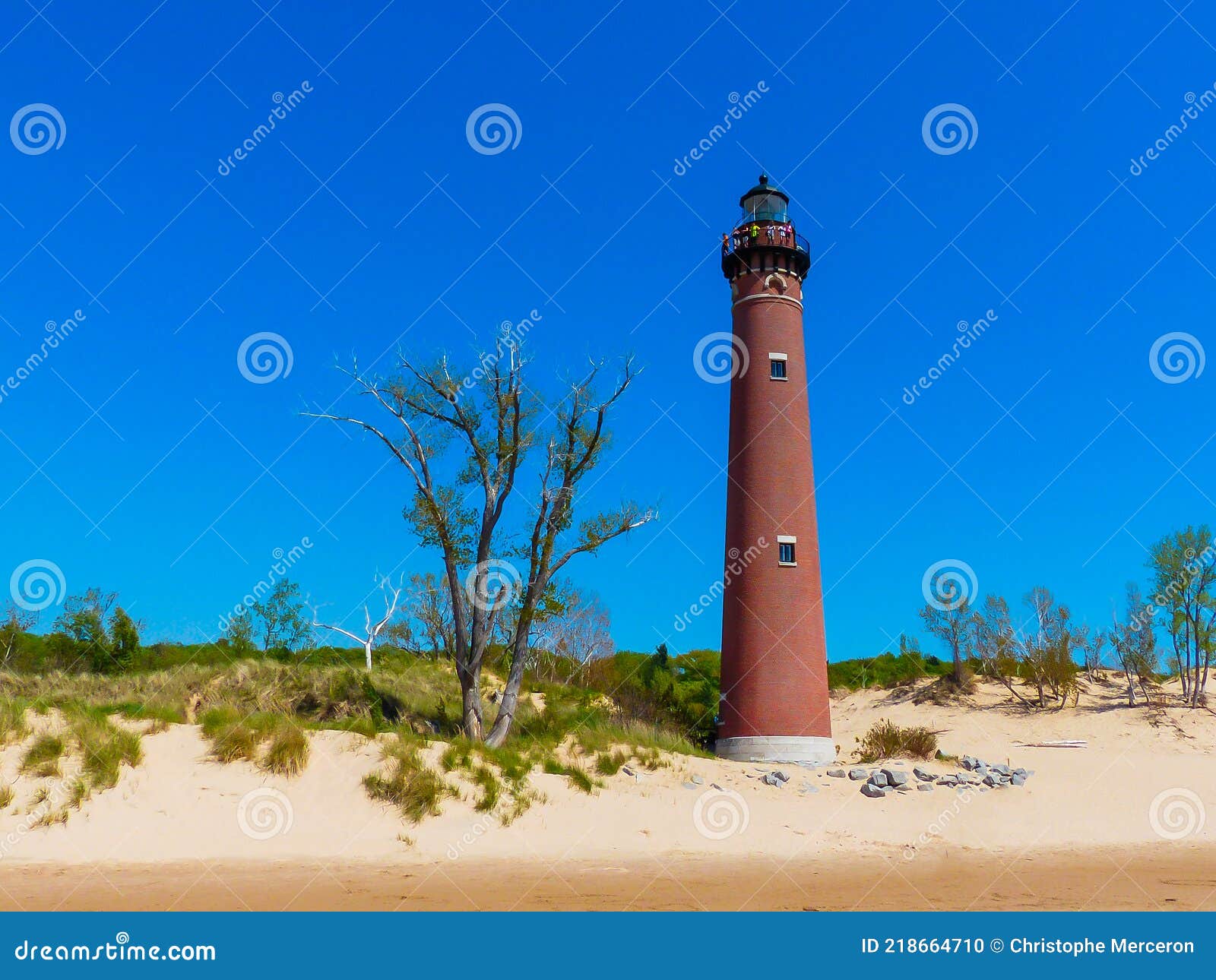 View of the Little Sable Point Lighthouse Stock Photo - Image of sand ...