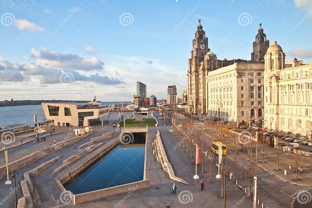 View of Liverpool Waterfront Stock Image - Image of blue, historic ...