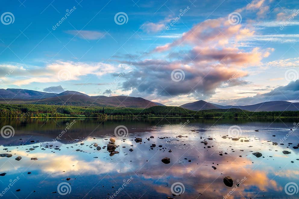 View of Loch Morlich stock photo. Image of shoreline - 83674170
