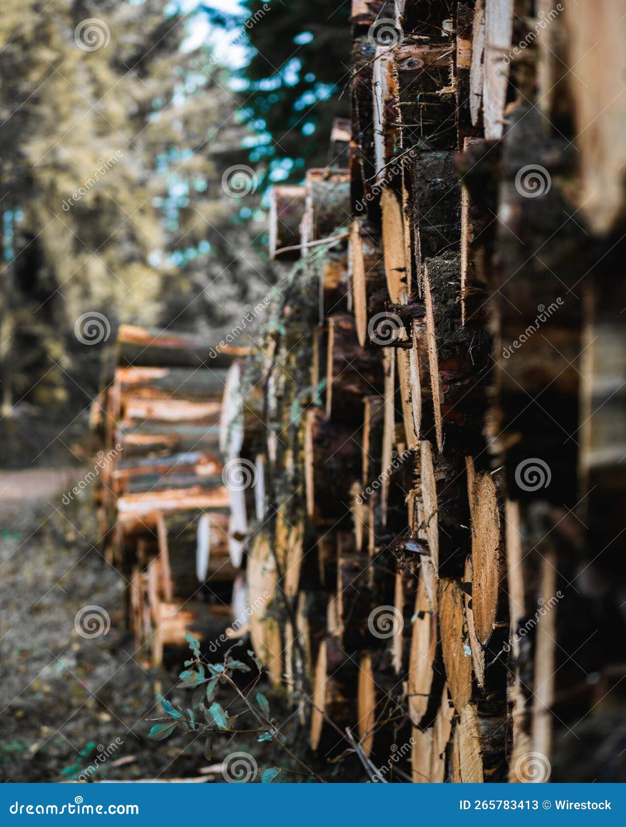 View of Log Piles Stacked in a Forest Stock Image - Image of ...