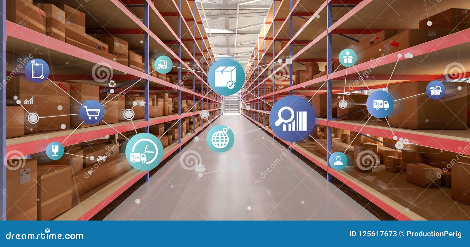 Logistic Organisation on a Warehouse Background 3d Rendering Stock ...