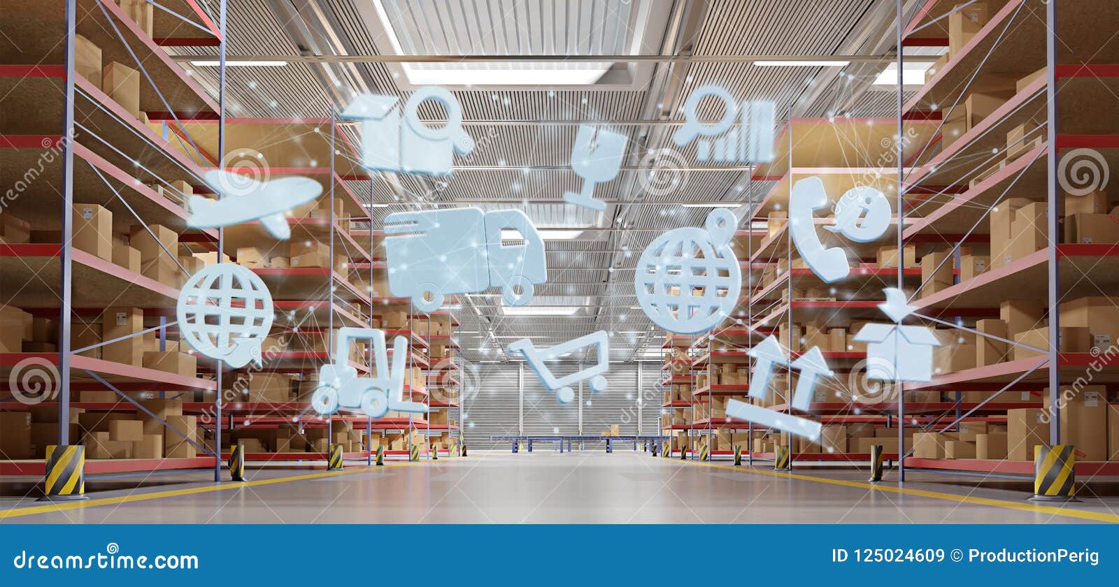 Logistic Organisation on a Warehouse Background 3d Rendering Stock ...