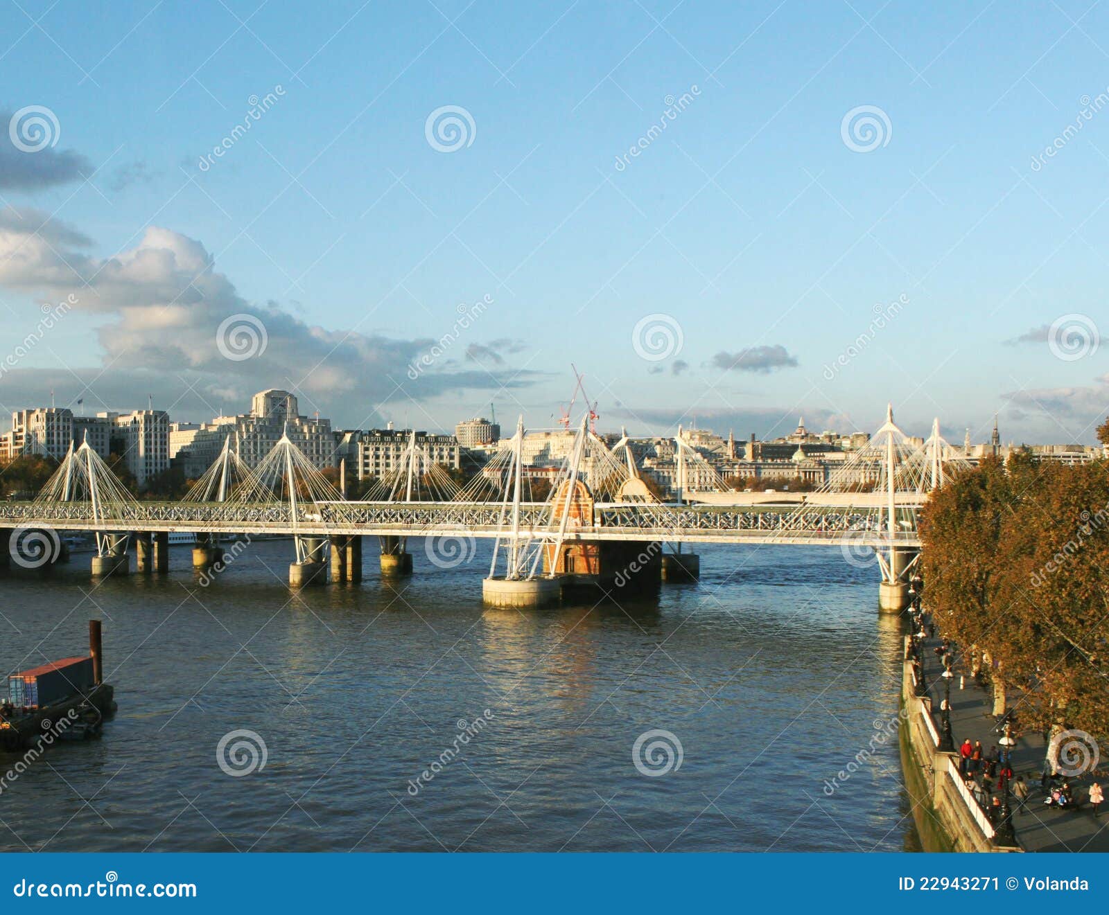 View of London Thames and Cable-stayed Bridge Stock Image - Image of ...