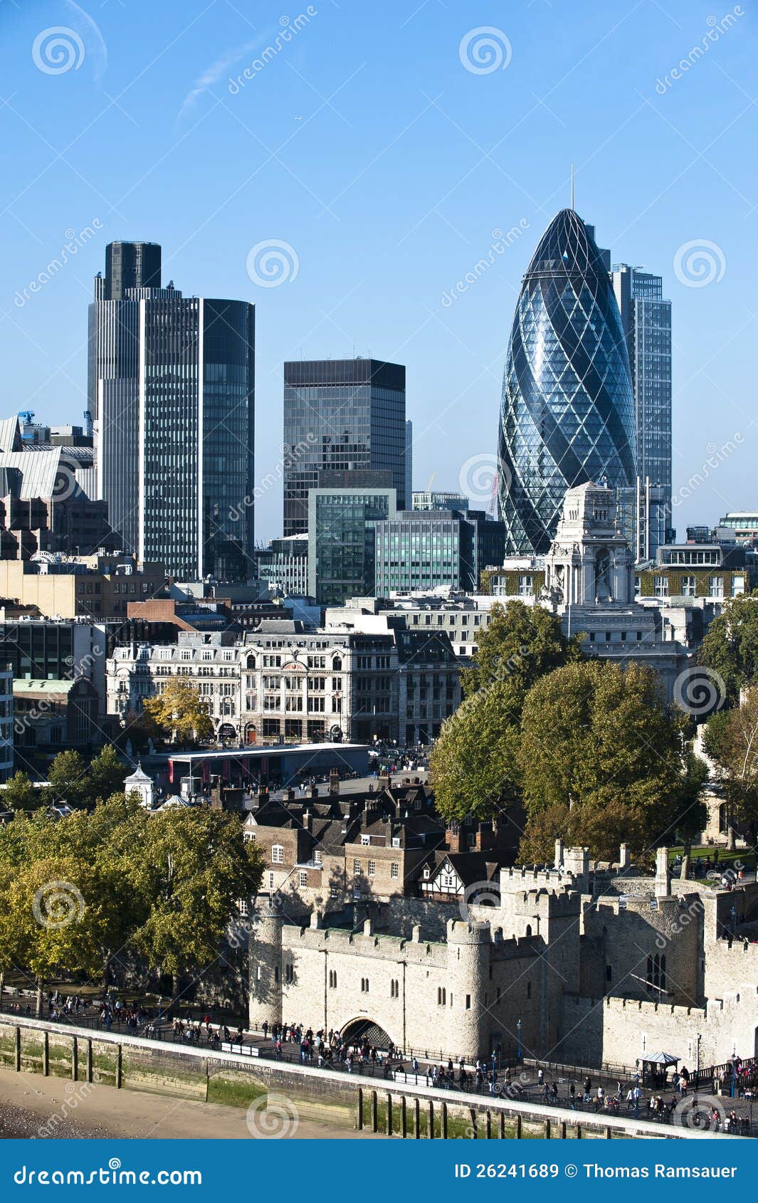 View of London Tower and the Gherkin Stock Image - Image of landmark ...