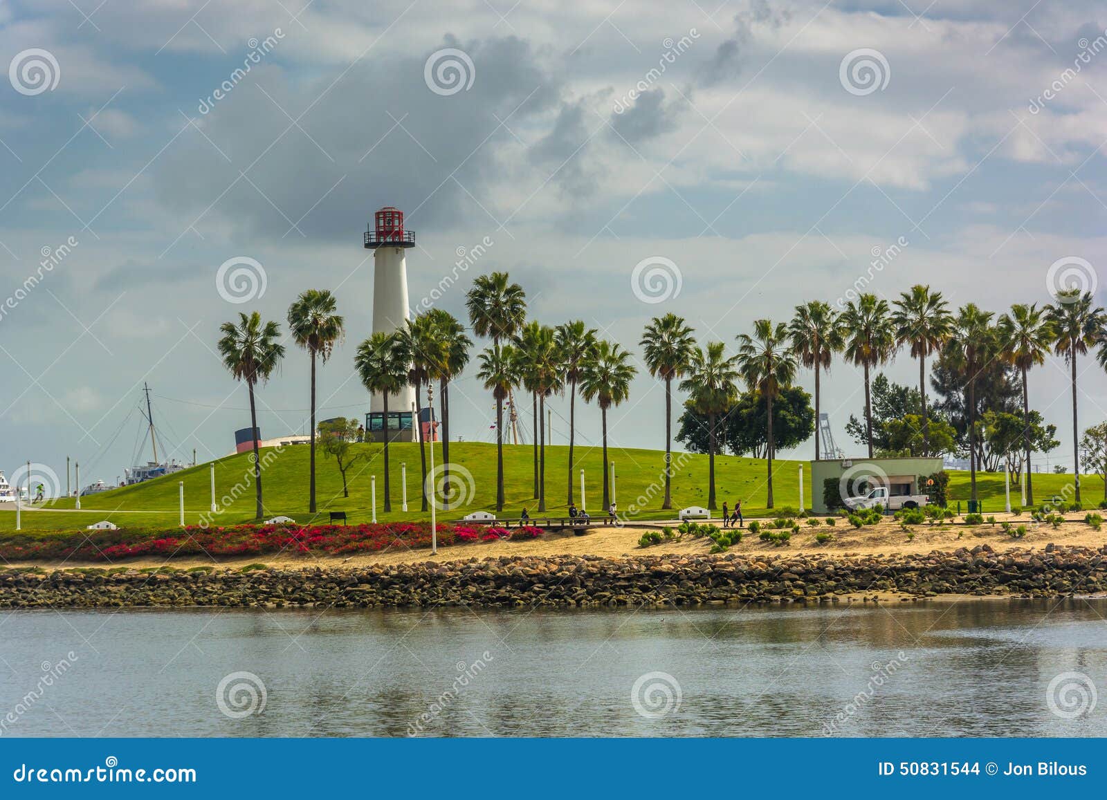 View of Long Beach Harbor Lighthouse Stock Photo - Image of blue ...