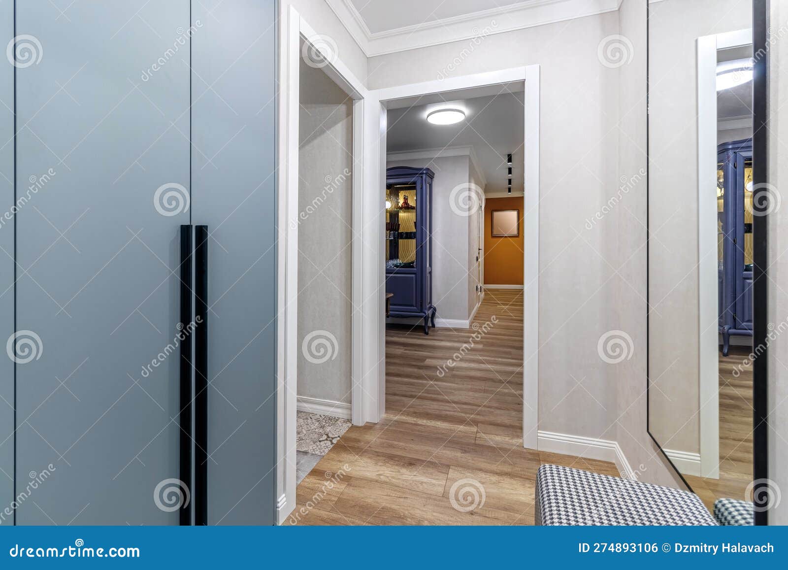 View of the Long Corridor in the Modern Apartment from the Hallway with ...