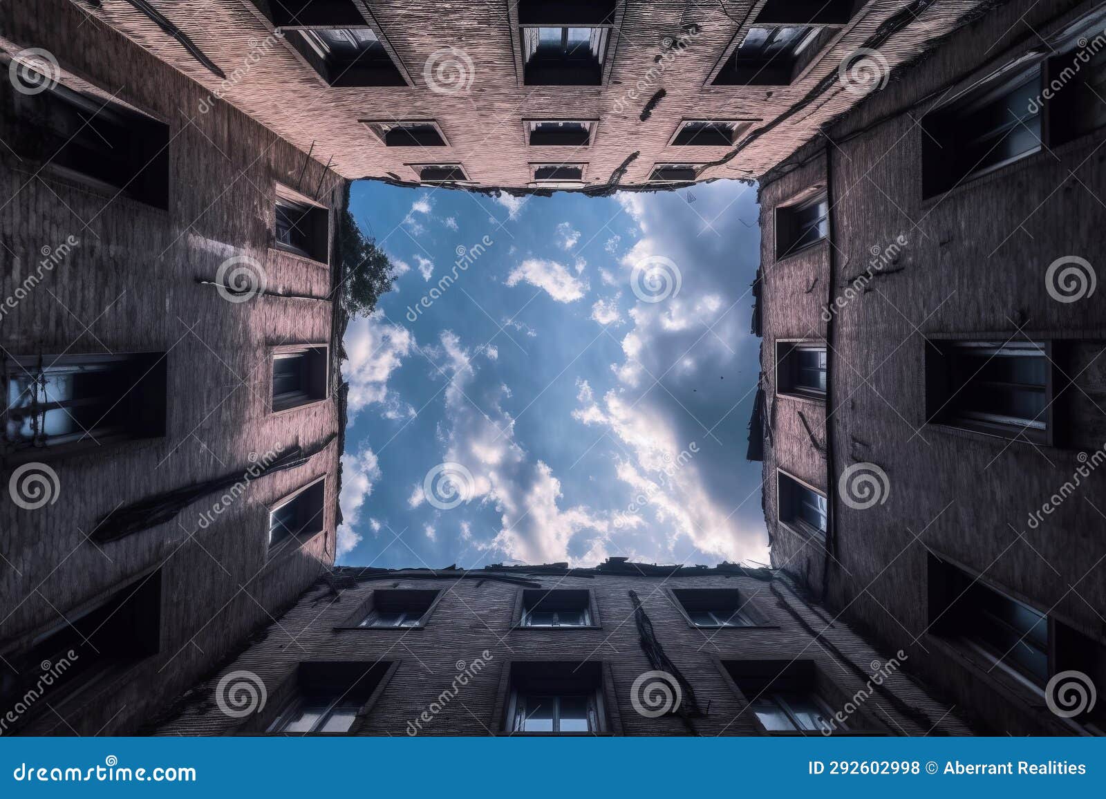 A View Looking Up at the Sky from Inside an Old Building Stock ...
