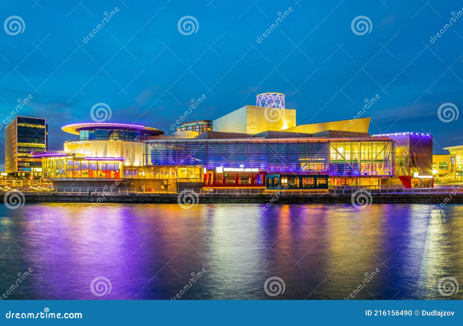 View of the Lowry Theater in Manchester during Sunset, England ...