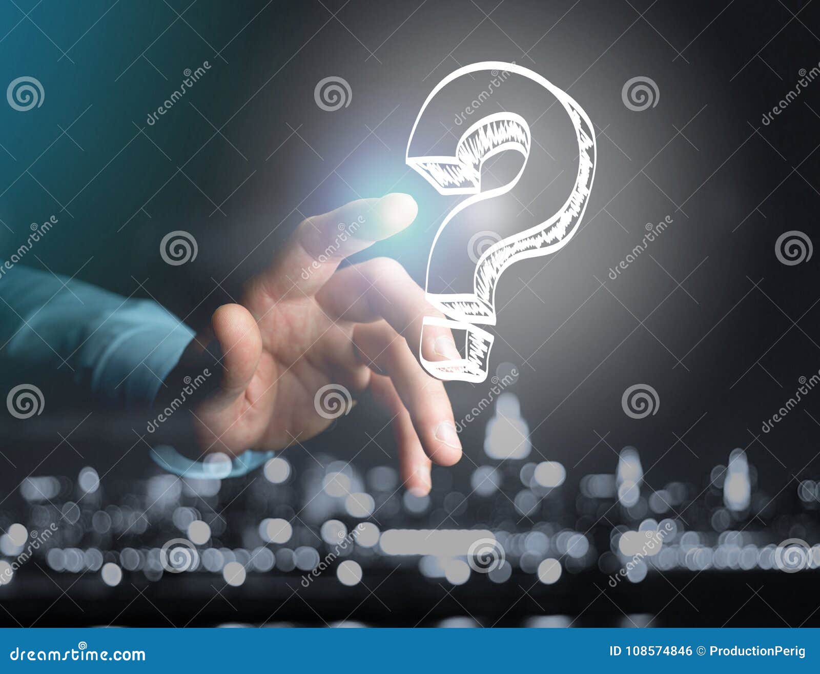 Luminous Question Mark Displayed on a Futuristic Interface - Inn Stock ...