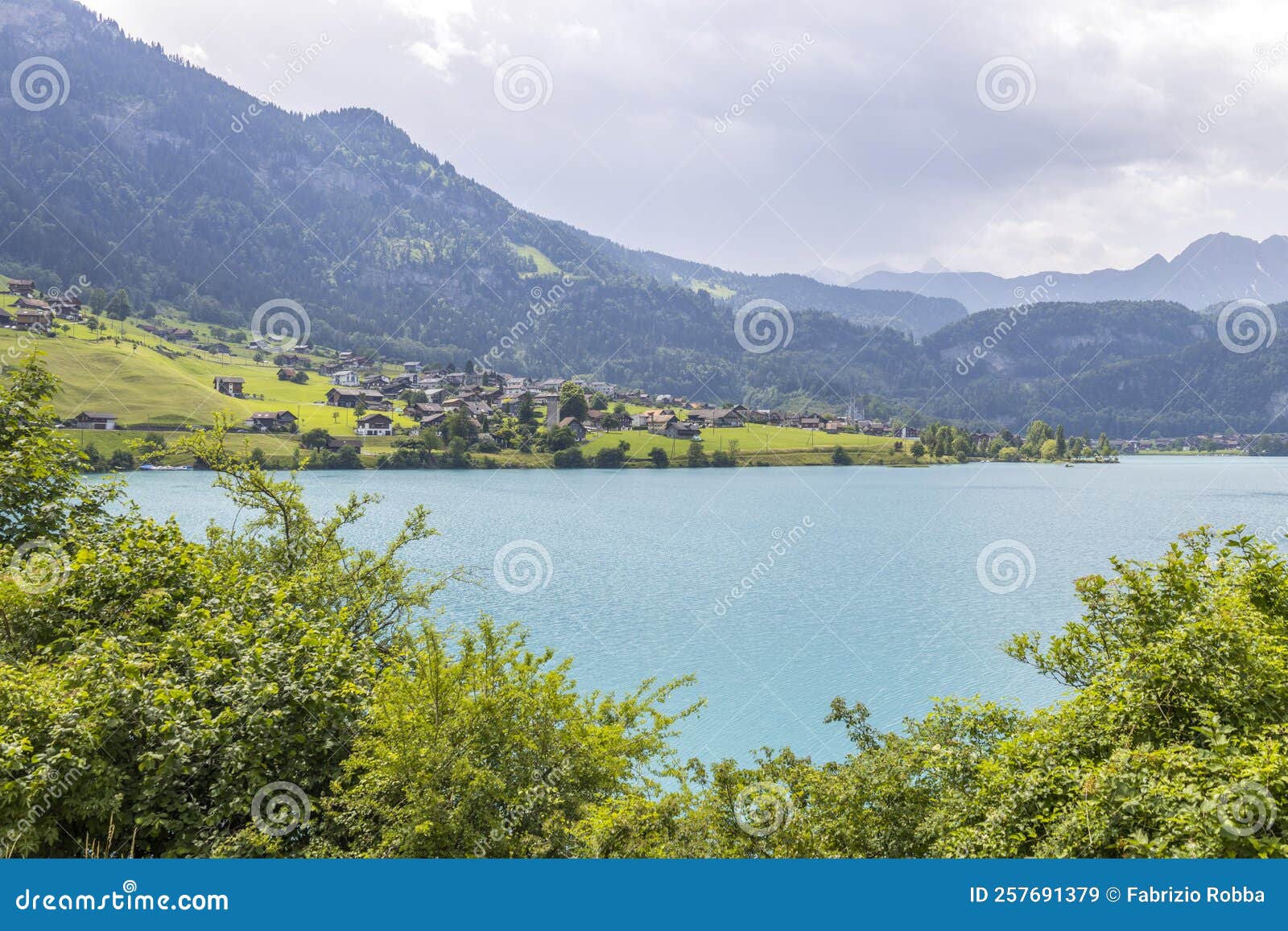 View of Lungern Lake Lungernsee in Lungern, Switzerland Stock Image ...