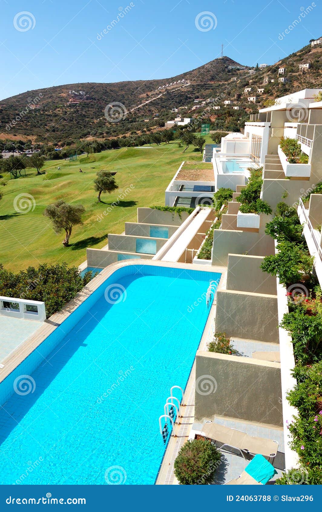 View from Luxury Hotel on Golf Field Stock Photo - Image of crete, golf ...