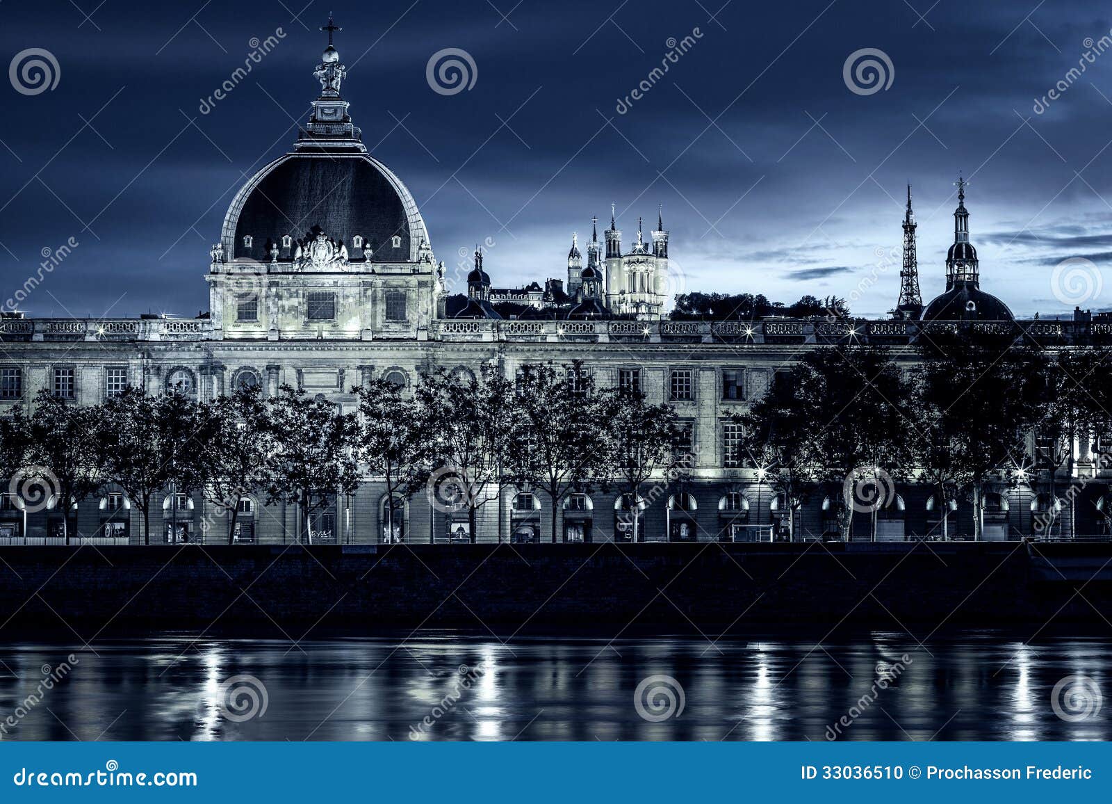 View of Lyon by night stock photo. Image of building - 33036510