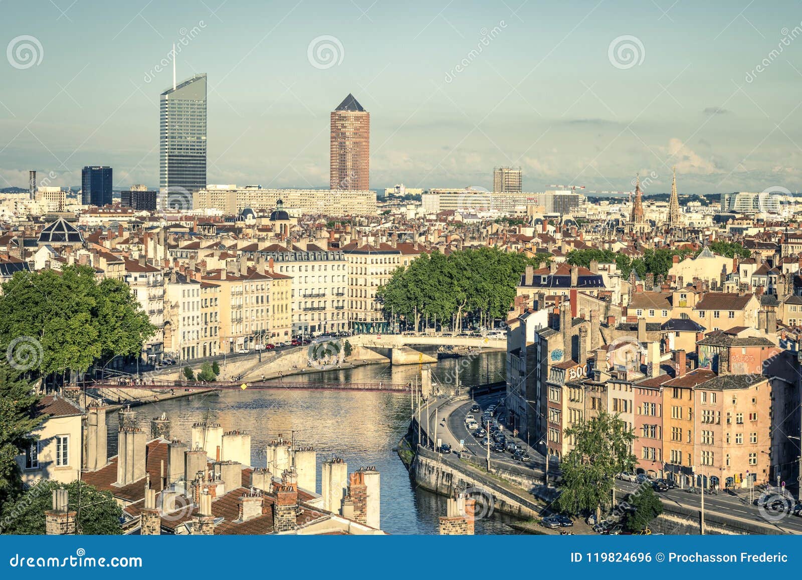 View of Lyon with Saone River Stock Photo - Image of travel, cityscape ...