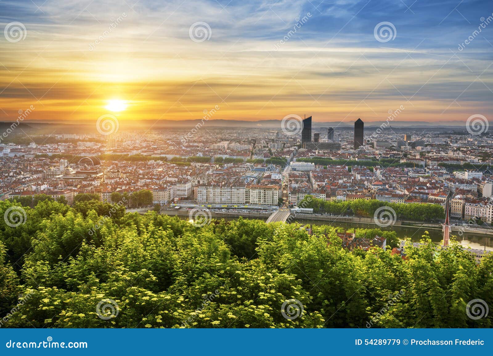 View of Lyon at sunrise stock image. Image of buildings - 54289779