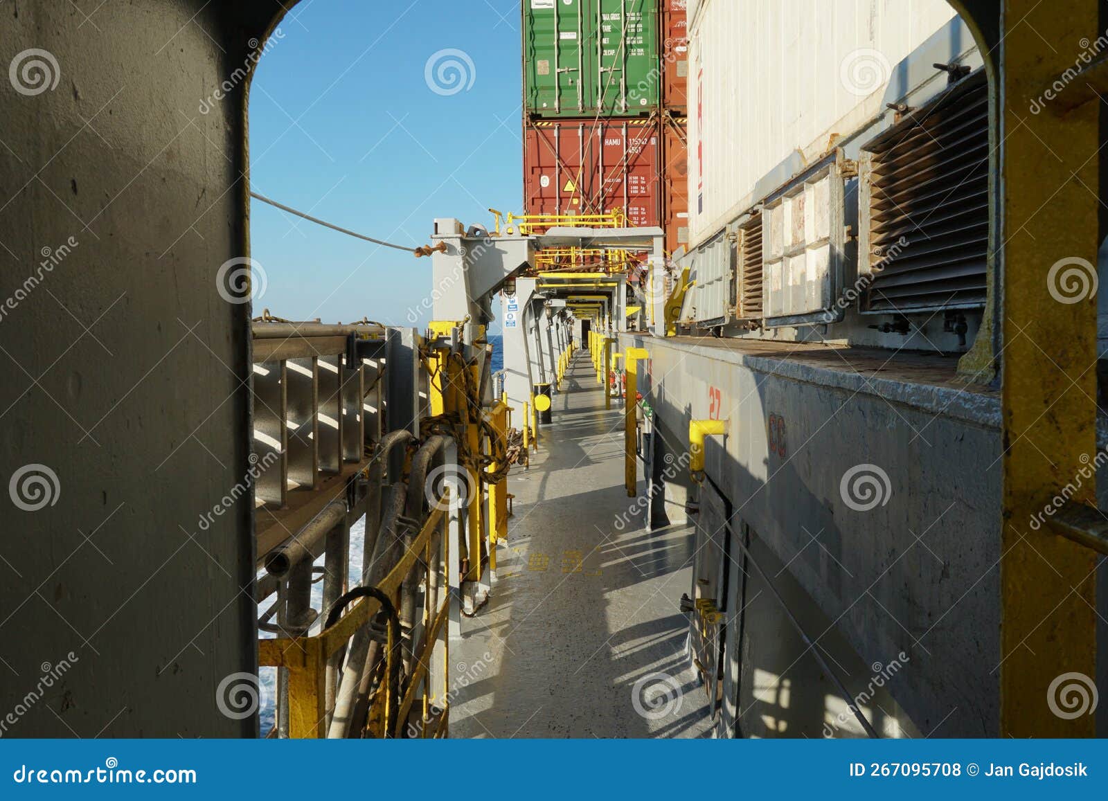 View on Main Deck from Port Side and Open Ventilation Covers in a Row ...