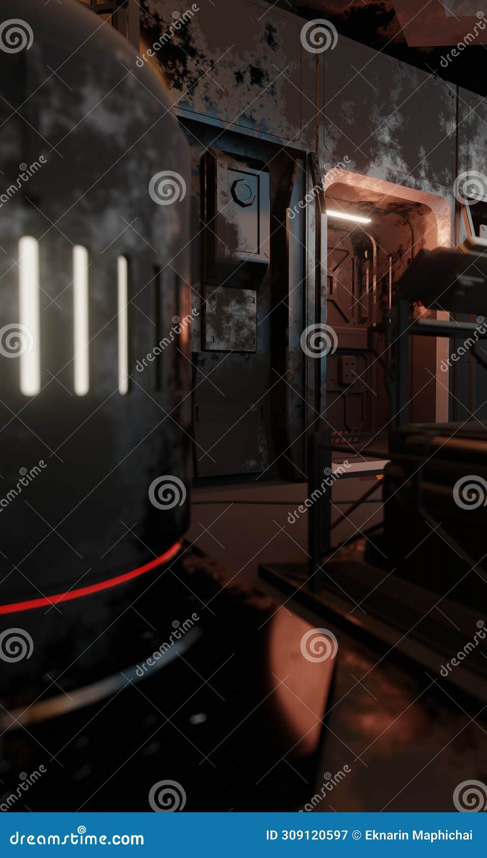 View of Main Door in Control Room 3d Render Stock Illustration ...