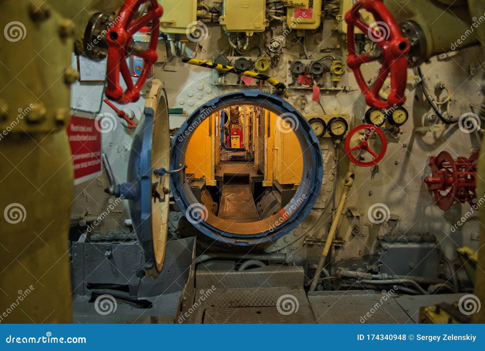 View of the Main Passage Inside the Submarine, Appliances, Hatches ...