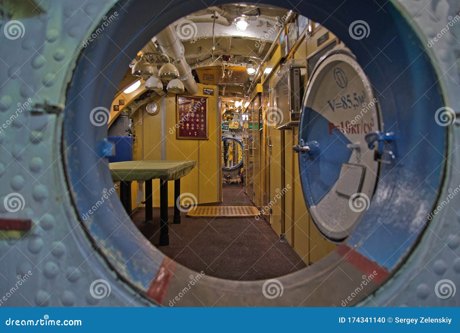 View of the Main Passage Inside the Submarine, Appliances, Hatches ...