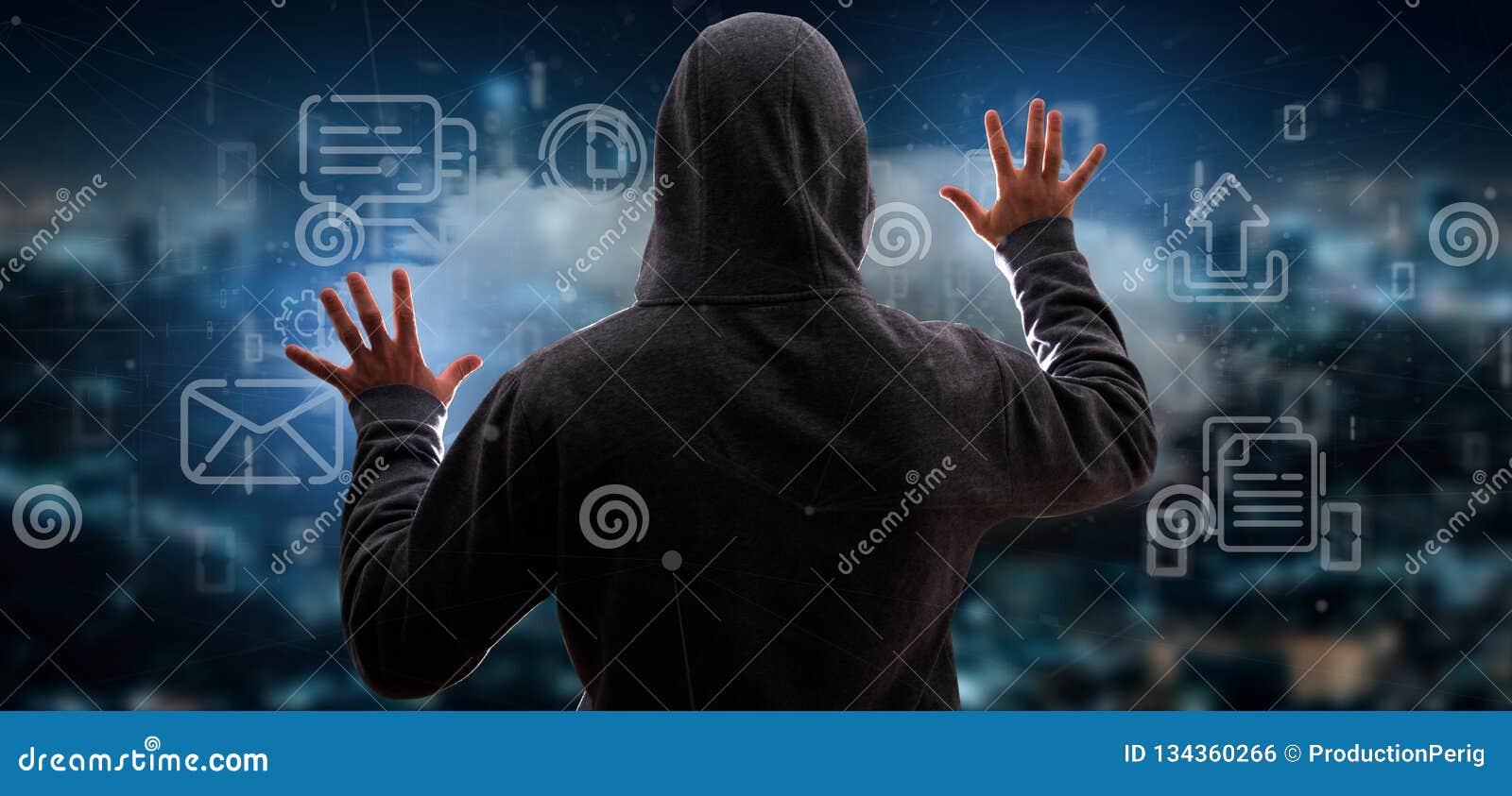 Man Hacking a Cloud of Multimedia Icon 3d Rendering Stock Photo - Image ...