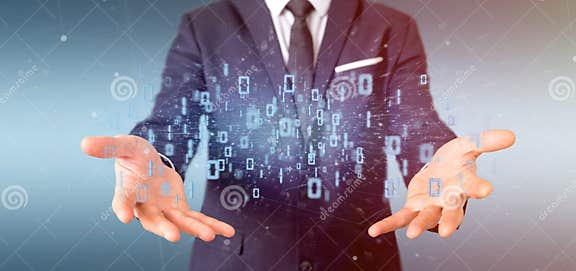 Man Holding Data Binary Cloud 3d Rendering Stock Photo - Image of programming, cyberspace: 117494254