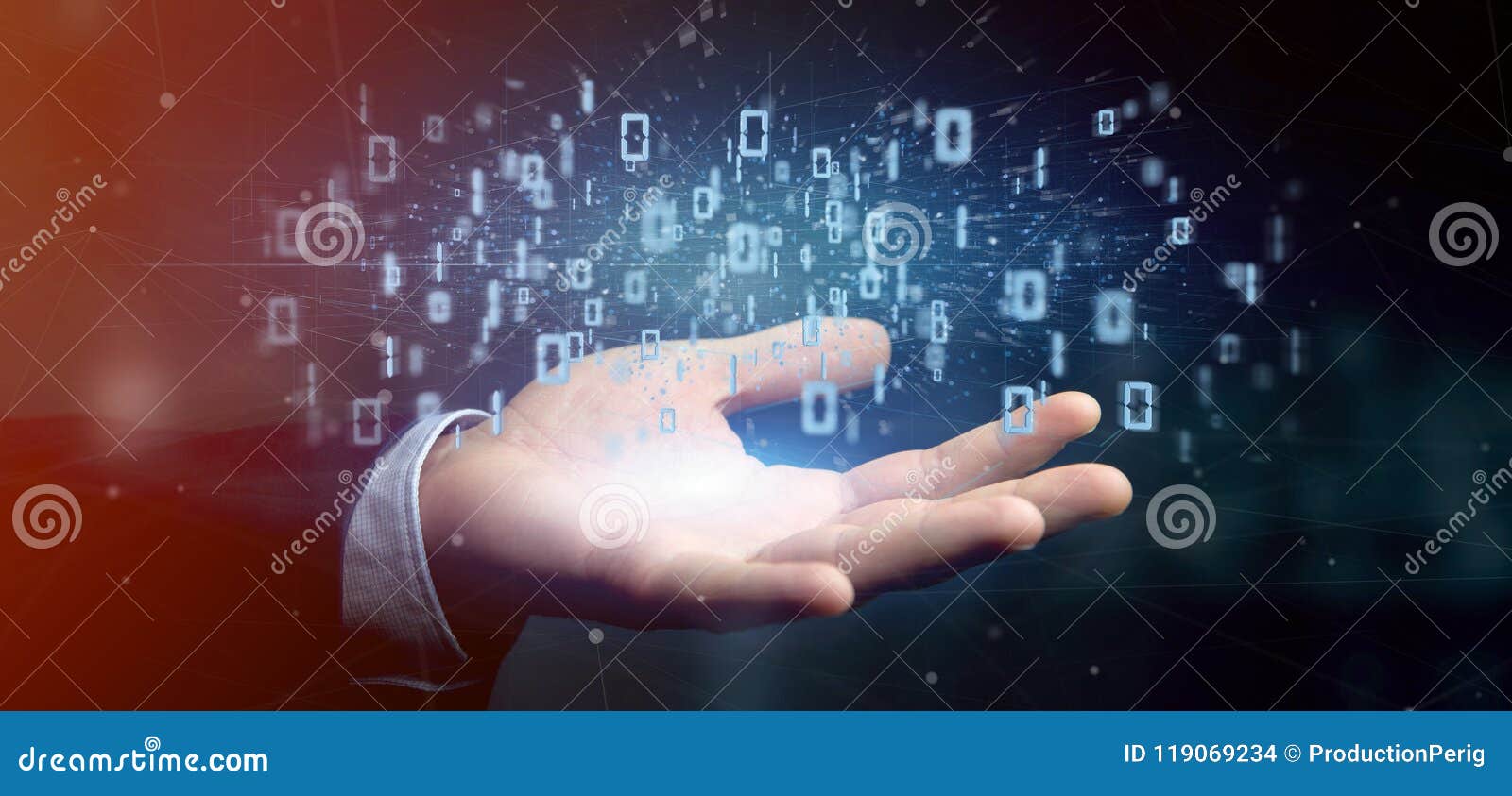 Man Holding Data Binary Cloud 3d Rendering Stock Photo - Image of numbers, design: 119069234