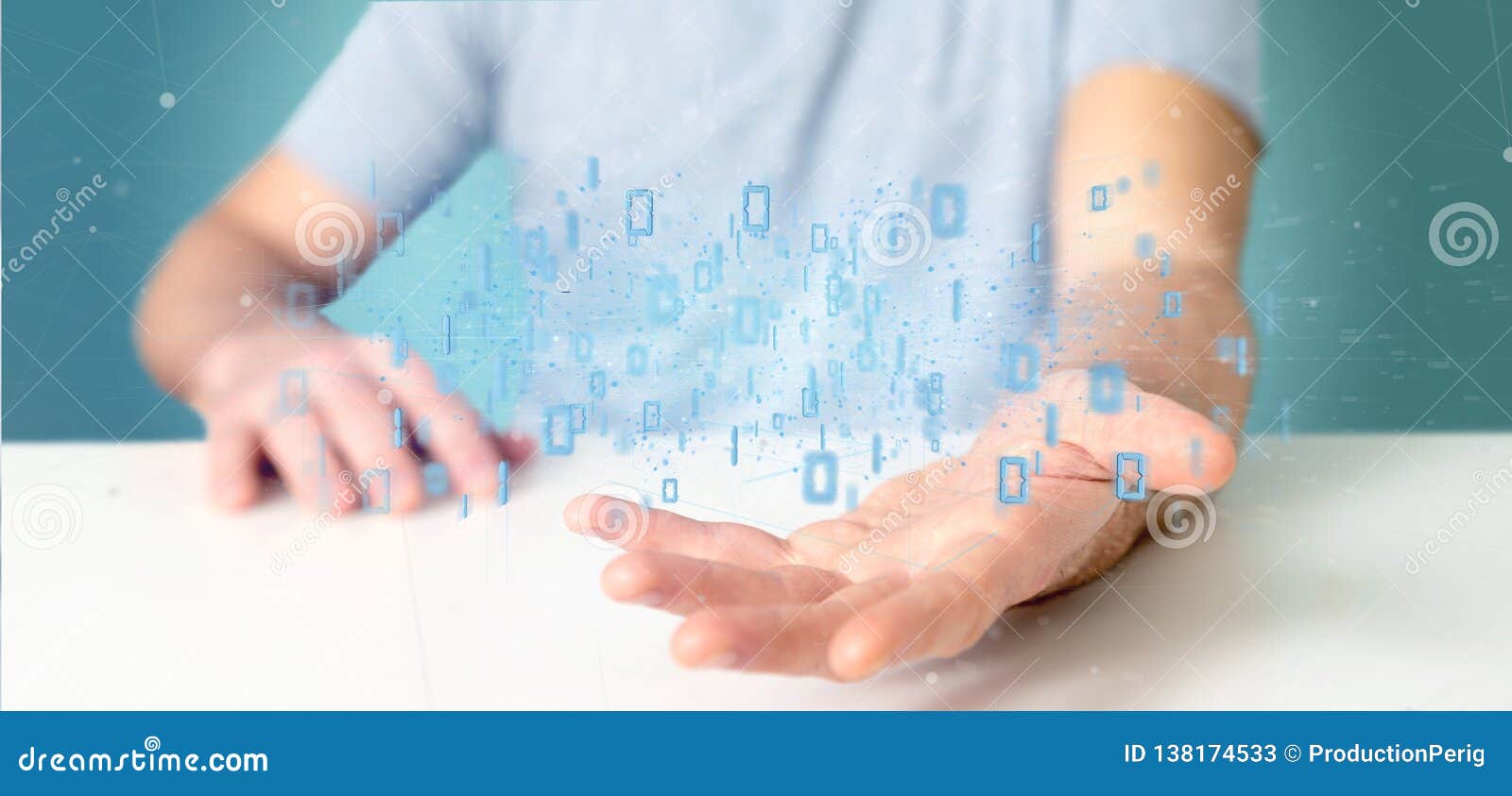 Man Holding Data Binary Cloud 3d Rendering Stock Image Image Of Cyberspace Communication