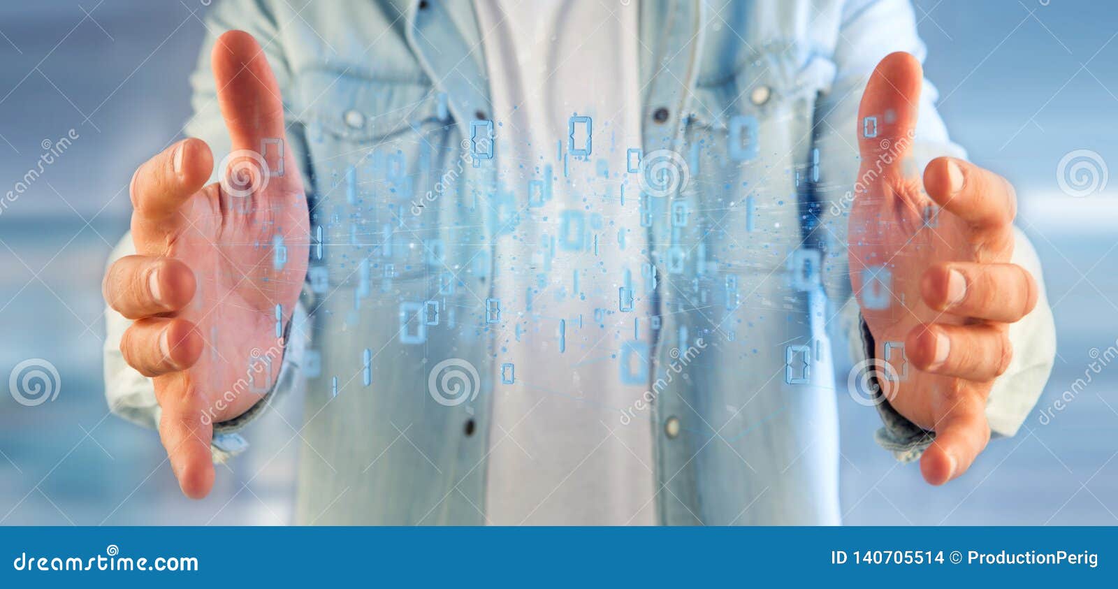 Man Holding Data Binary Cloud 3d Rendering Stock Photo - Image of hacker, businessman: 140705514