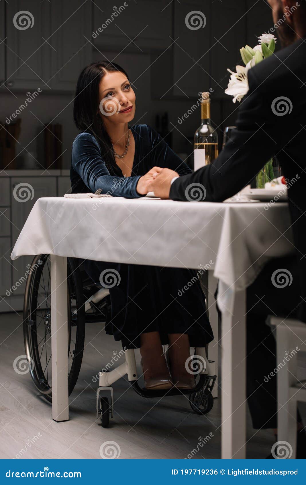 View of Man Holding Hands with Disabled Girlfriend during Romantic ...