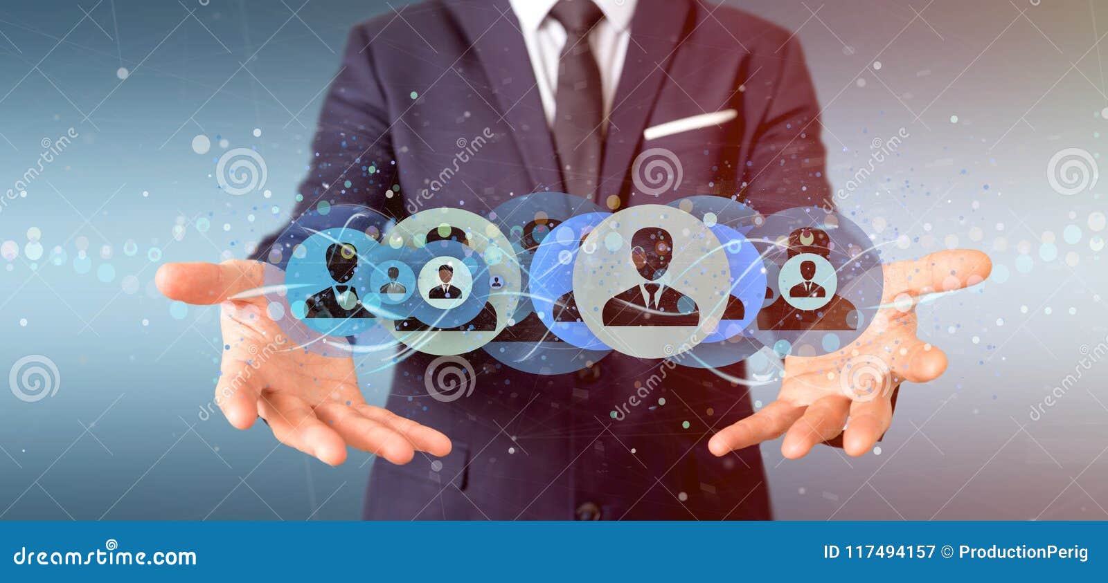 Man Holding a Professional Contact Network Concept 3d Rendering Stock ...