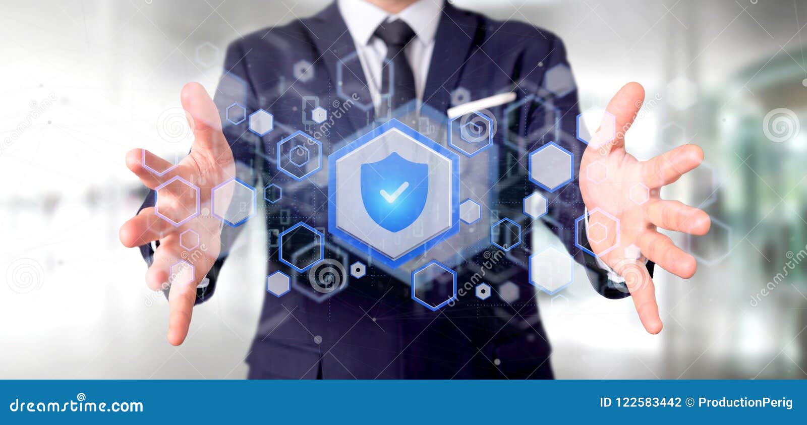 Man Holding a Shield Web Security Concept 3d Rendering Stock Photo ...