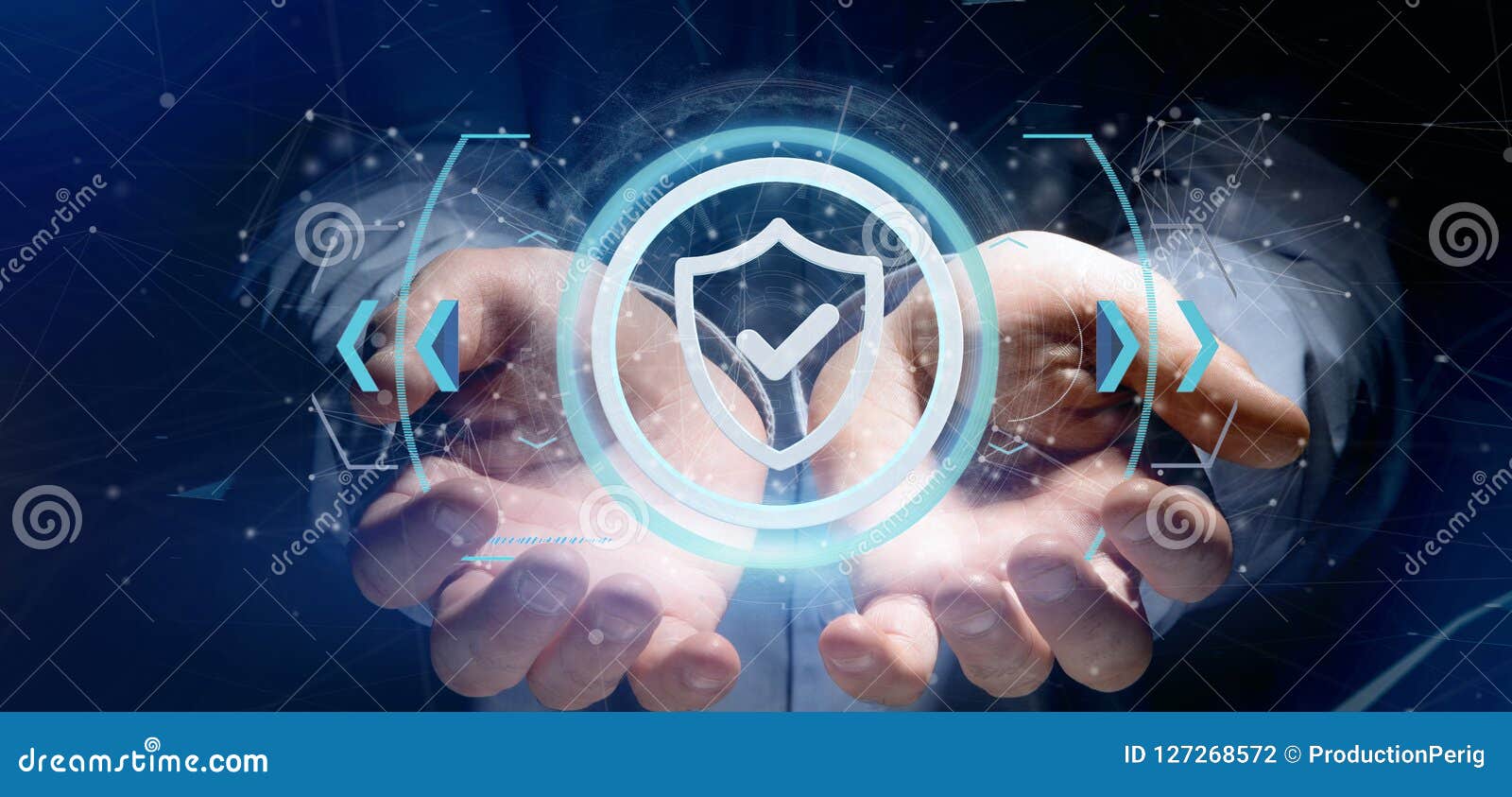 Man Holding a Shield Web Security Concept 3d Rendering Stock Photo ...